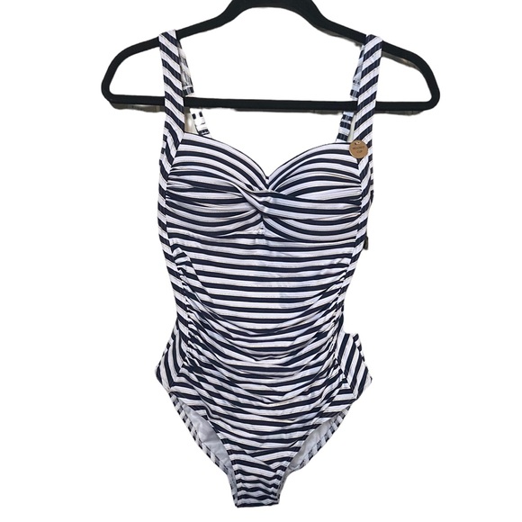 Nip Tuck | Swim | Nip Tuck Navy White Gold Stripe Size 6 One Piece ...